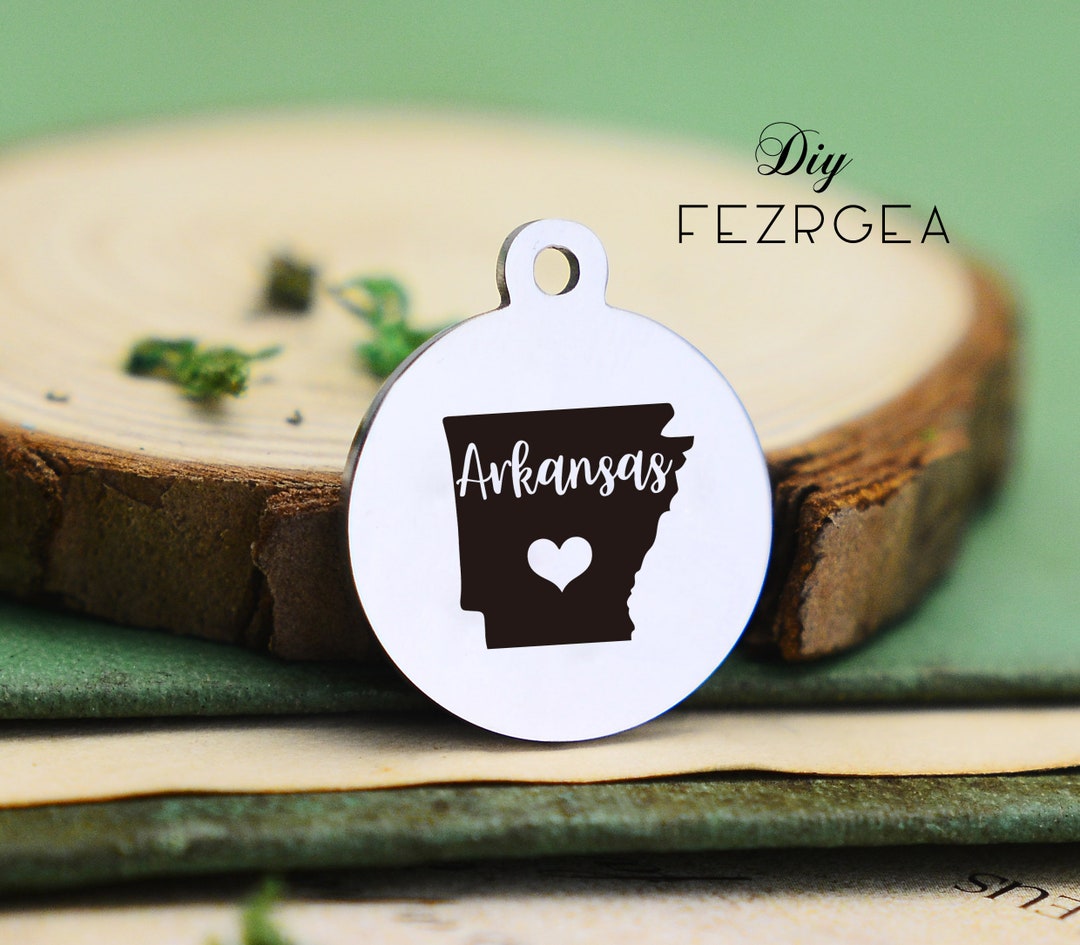 Arkansas Map Stainless Steel Charm,personalized Map of Arkansas USA ...
