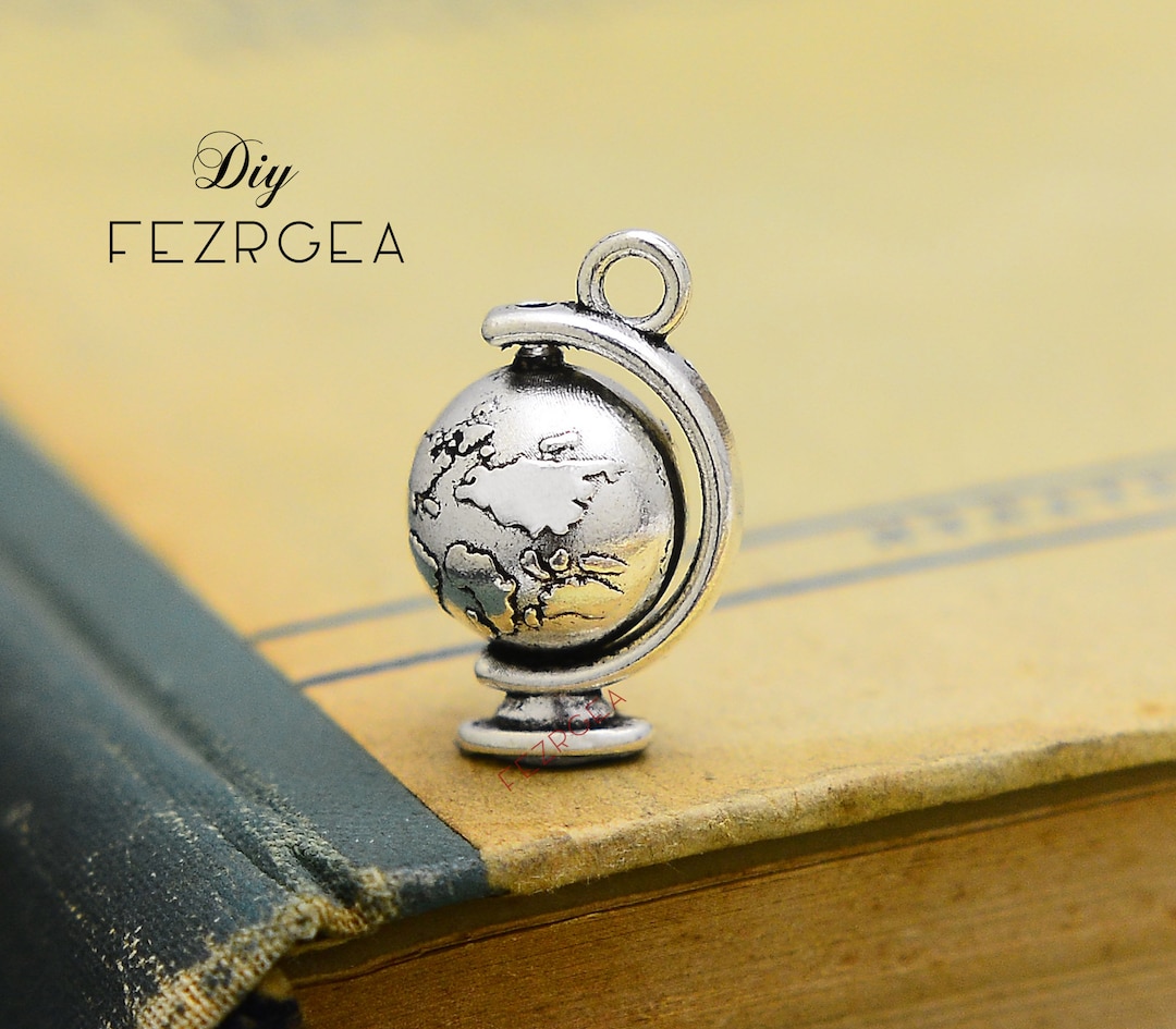 5pcs--12x23mm, Antique Silver Rotatable Global Charms.earth Pendants ...