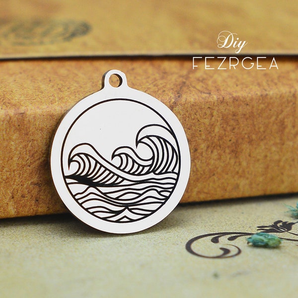 Stainless Steel Wave Charm - Etsy