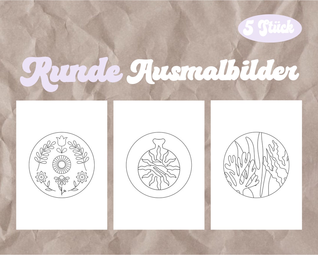 Round Coloring Pages Runde Ausmalbilder 5 Printable Pages - Etsy