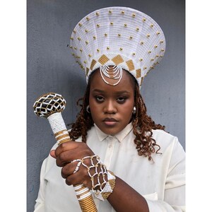 3 in 1 White and Gold Zulu Hati Large Zulu Hat|african Hat| Isicholo ...