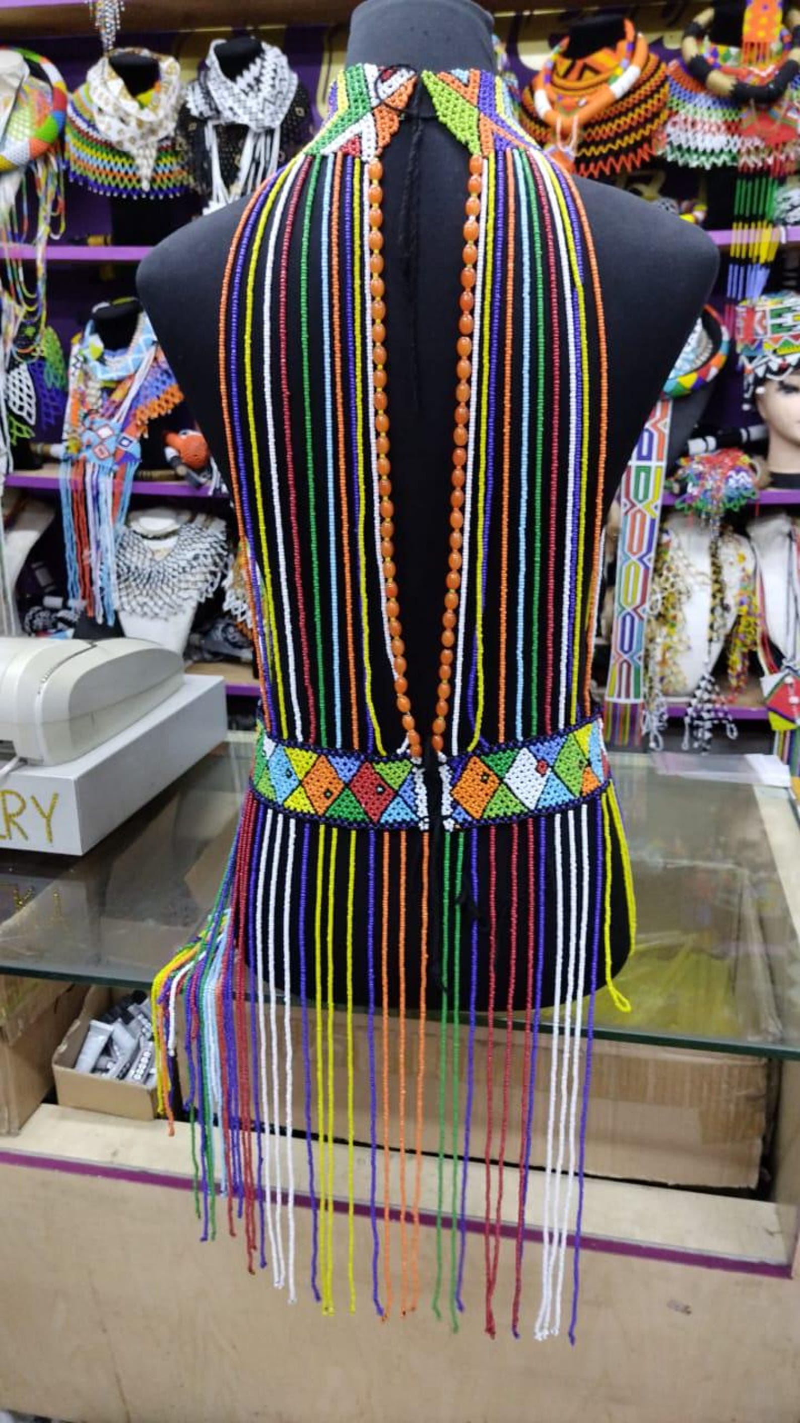 Colourful Zulu Full Beaded Vest and Skirt – One-piece Handmade African ...