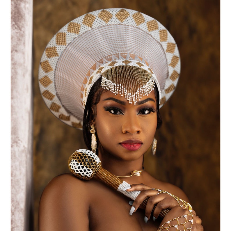 3 In 1 White And Gold Zulu Hati Large Zulu Hat African Hat Etsy