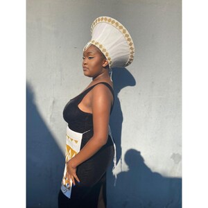 White and Gold Zulu Hati Large Zulu Hat |african Hat | Isicholo ...