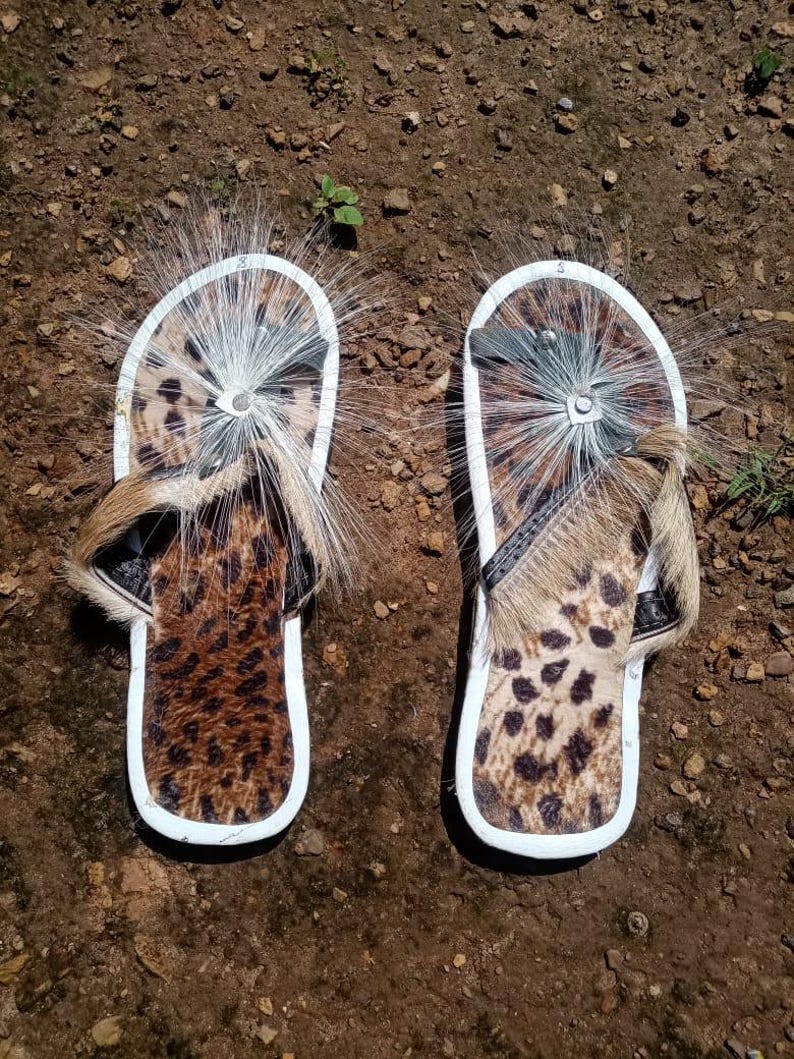 Leopard Print Authentic Zulu Imbadada Sandals Made From Springbok Hide ...
