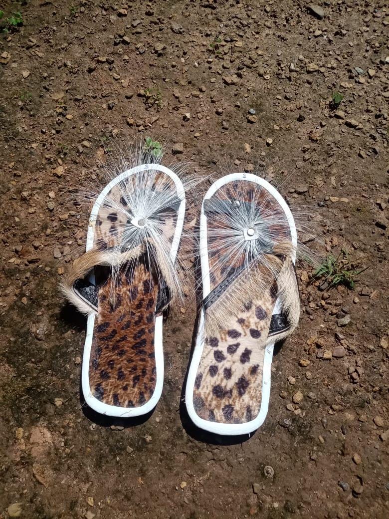 Leopard Print Authentic Zulu Imbadada Sandals Made From Springbok Hide ...