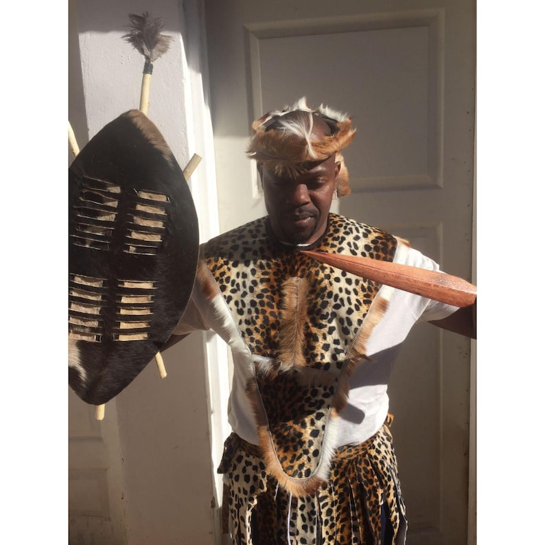 5 in 1 Ibheshu Zulu Warrior Umqhele Mbata Men's Traditional Regalia Set ...