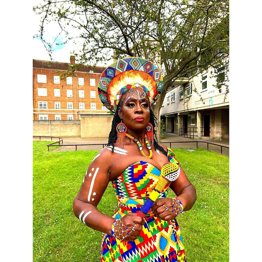 4 in 1 Orange and Blue Zulu Hat I Large Zulu Hat african Hat Isicholo ...