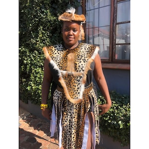 Zulu Bheshu Mbata Slene Set Faux Leopard & Real Springbok Skin ...