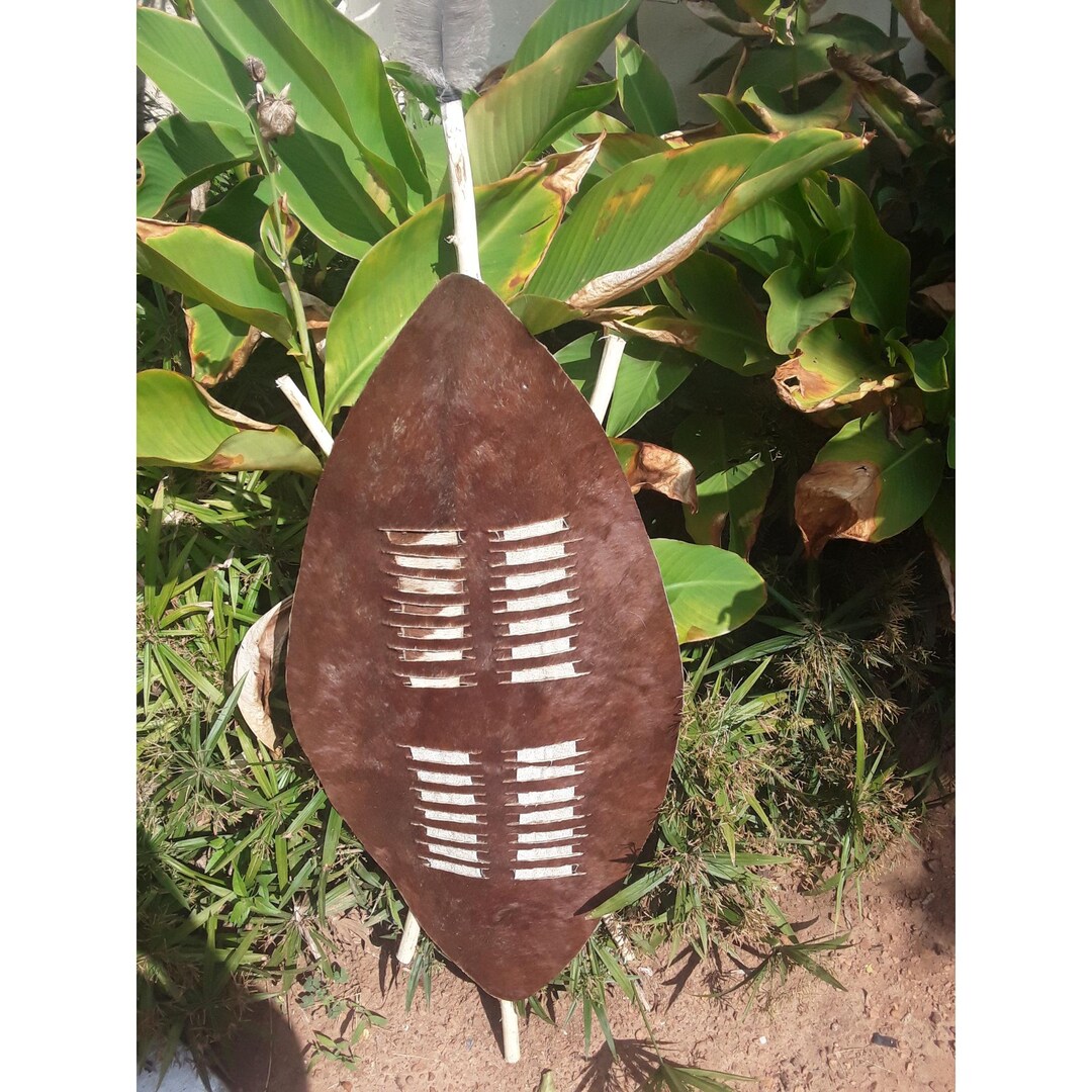 Large Dark Brown Zulu Traditional Cultural Shield, African Warrior Hat ...
