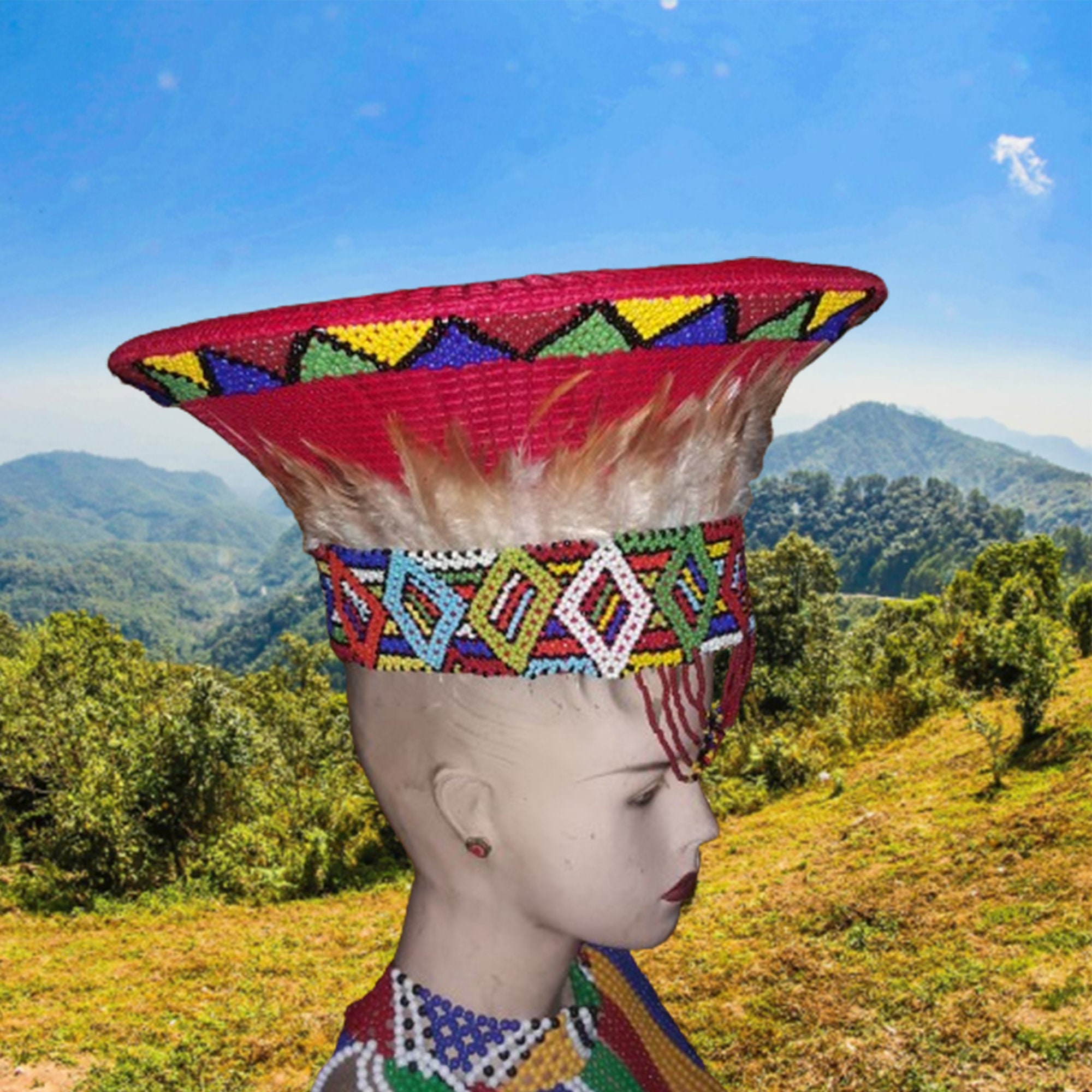 Large Red Zulu Hatl Large Zulu Hat | African Hat |isicholo | African ...