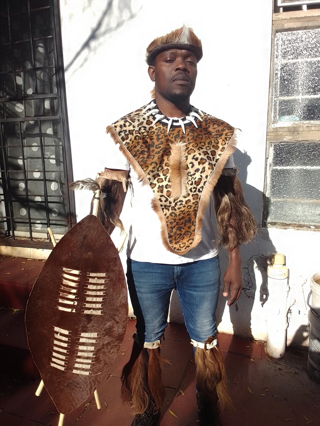 5 in 1 Traditional Zulu Warrior Set | Mbata Cheststrap, Tooth Necklace ...