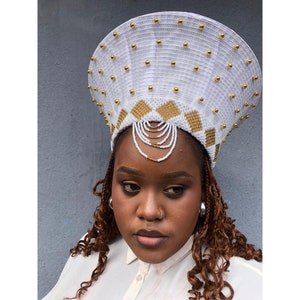 3 in 1 White and Gold Zulu Hati Large Zulu Hat|african Hat| Isicholo ...