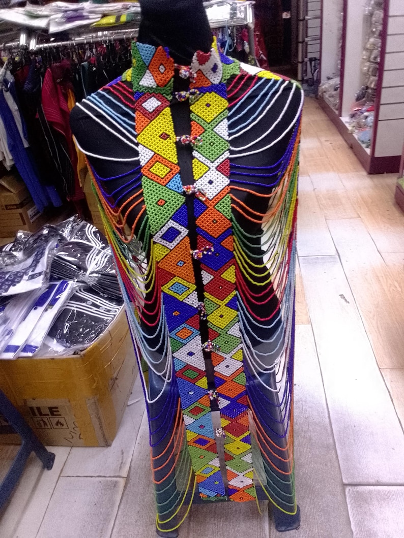 Full-length African Beaded Dress | Multicolored Zulu & Ndebele Beadwork ...