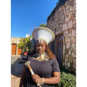 4 in 1 White and Gold Zulu Hati Large Zulu Hat african Hat Isicholo ...