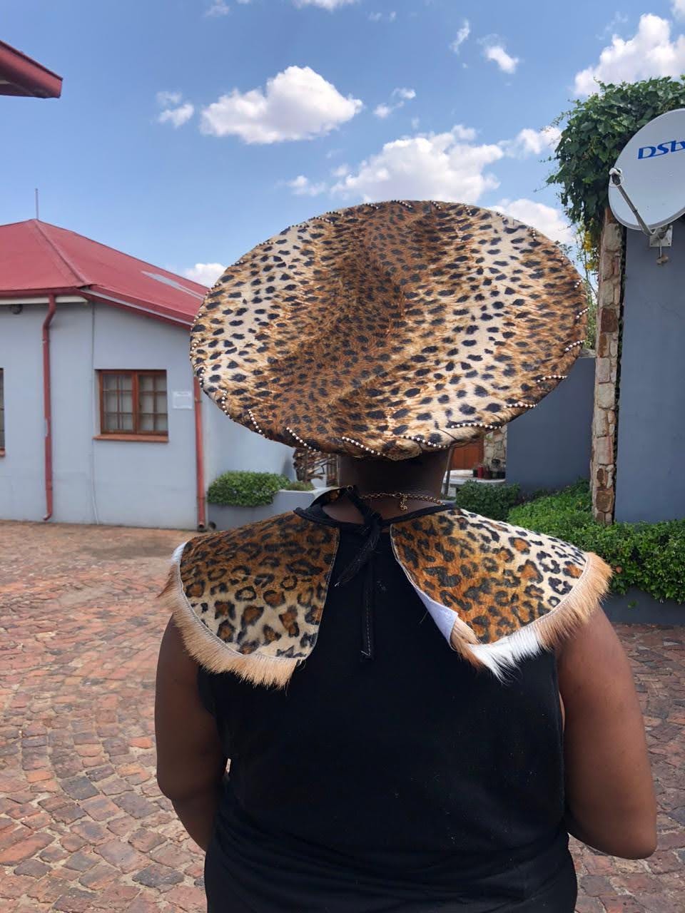 4 Piece Extra Large Leopard Zulu Hat Set With Isipango Warrior ...