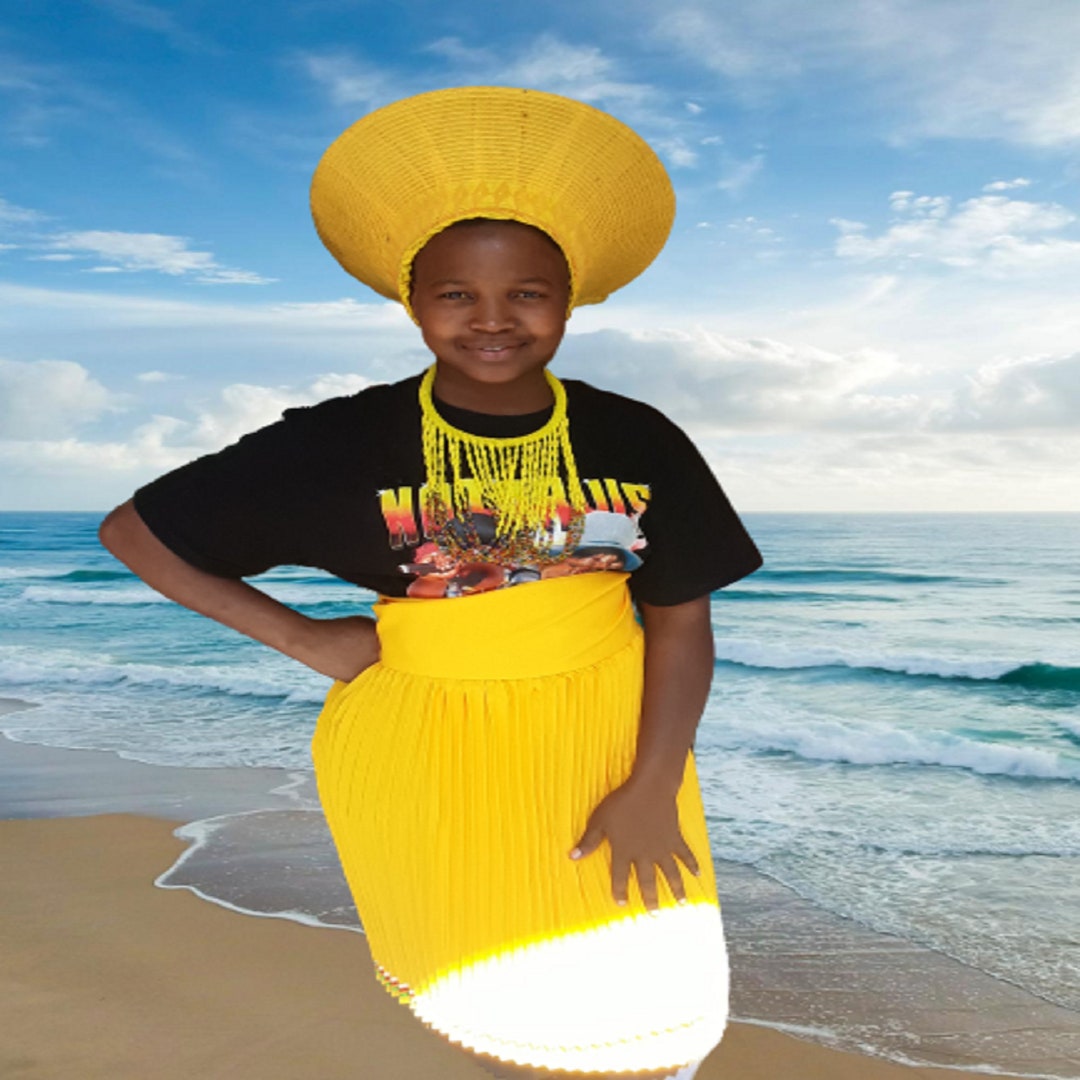 3 in 1 Yellow Zulu Hat | African Hat | Isicholo | African Bucket Hat ...