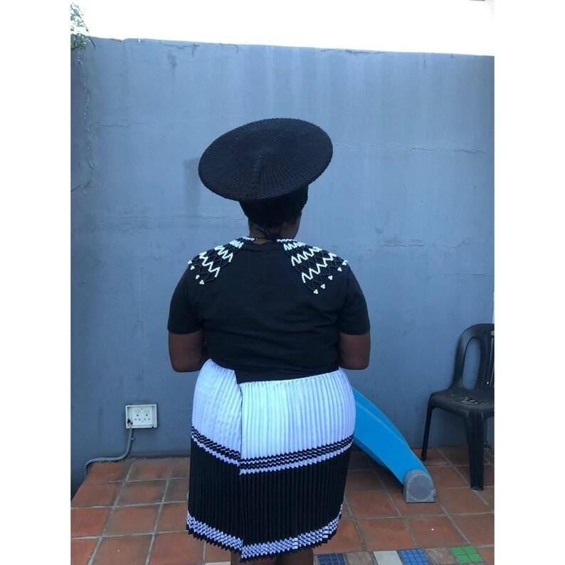 2 Piece Zulu Isicholo Hat and Black and White Beaded Necklace Set ...