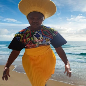 3 in 1 Yellow Zulu Hat | African Hat | Isicholo | African Bucket Hat ...