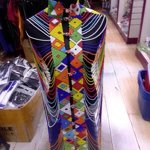 Full-length African Beaded Dress | Multicolored Zulu & Ndebele Beadwork ...