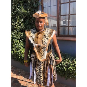 Zulu Bheshu Mbata Slene Set Faux Leopard & Real Springbok Skin ...