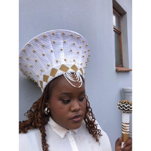 3 in 1 White and Gold Zulu Hati Large Zulu Hat|african Hat| Isicholo ...