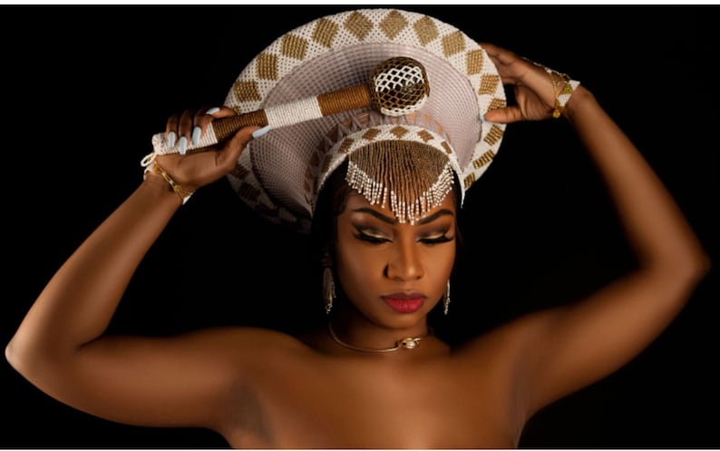 3 In 1 White And Gold Zulu Hati Large Zulu Hat African Hat Etsy