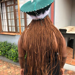 Handcrafted Green Zulu Isicholo Hat – Embellished With Gold & Silver ...