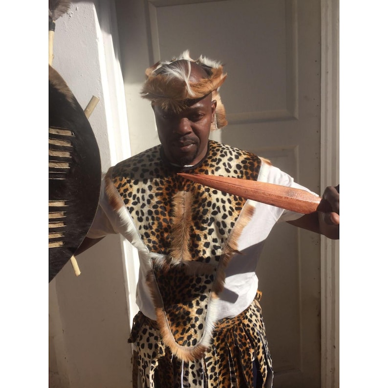 5 in 1 Ibheshu Zulu Warrior Umqhele Mbata Men's Traditional Regalia Set ...