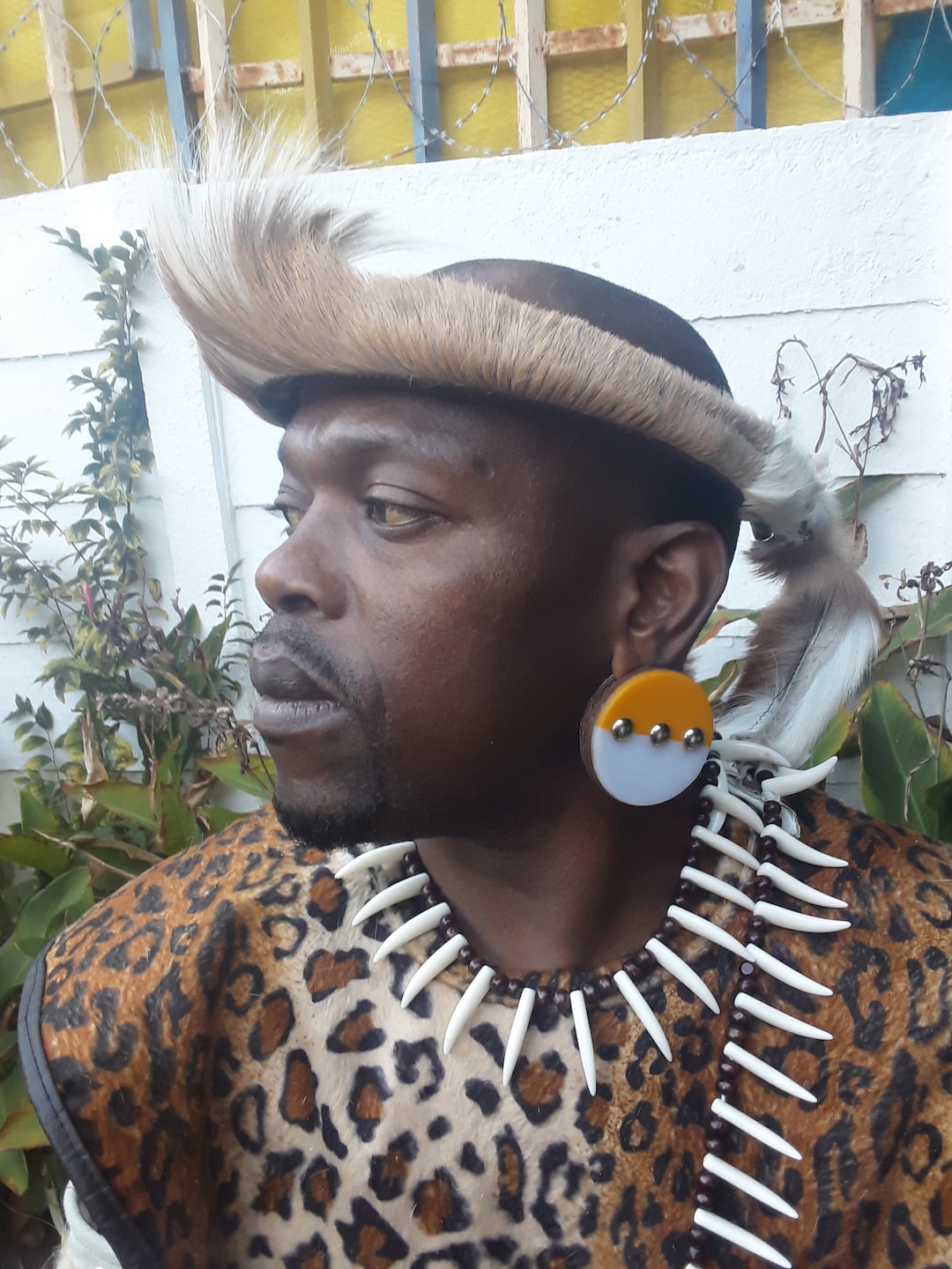 Zulu African Earrings Ethnic Hat for Men Set, African Ethnic Hat, Masai ...