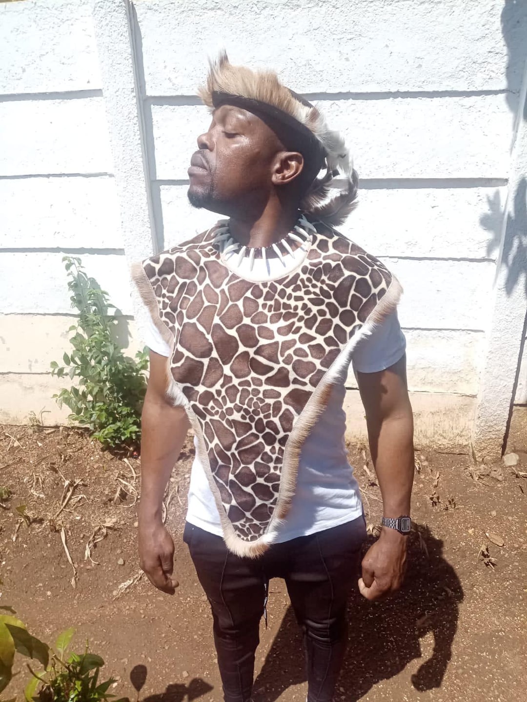 Authentic Zulu Mbata Chestguard With Giraffe Pattern, Umgexo Necklace ...