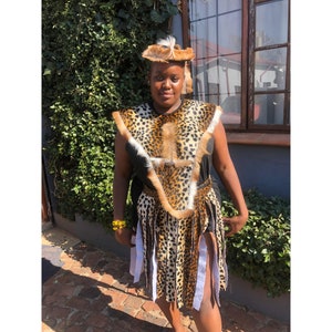 Zulu Bheshu Mbata Slene Set Faux Leopard & Real Springbok Skin ...