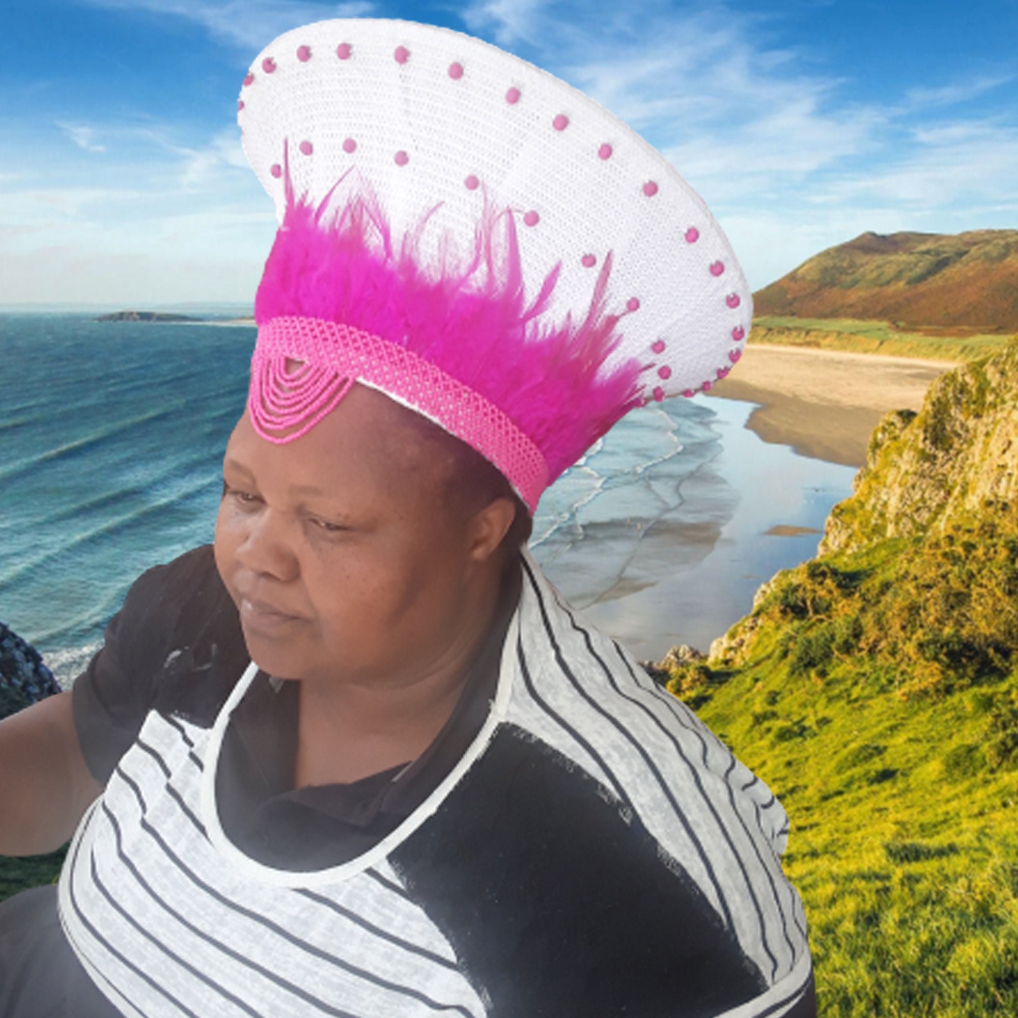 Large White And Pink Zulu Hati Large Zulu Hat African Hat Etsy