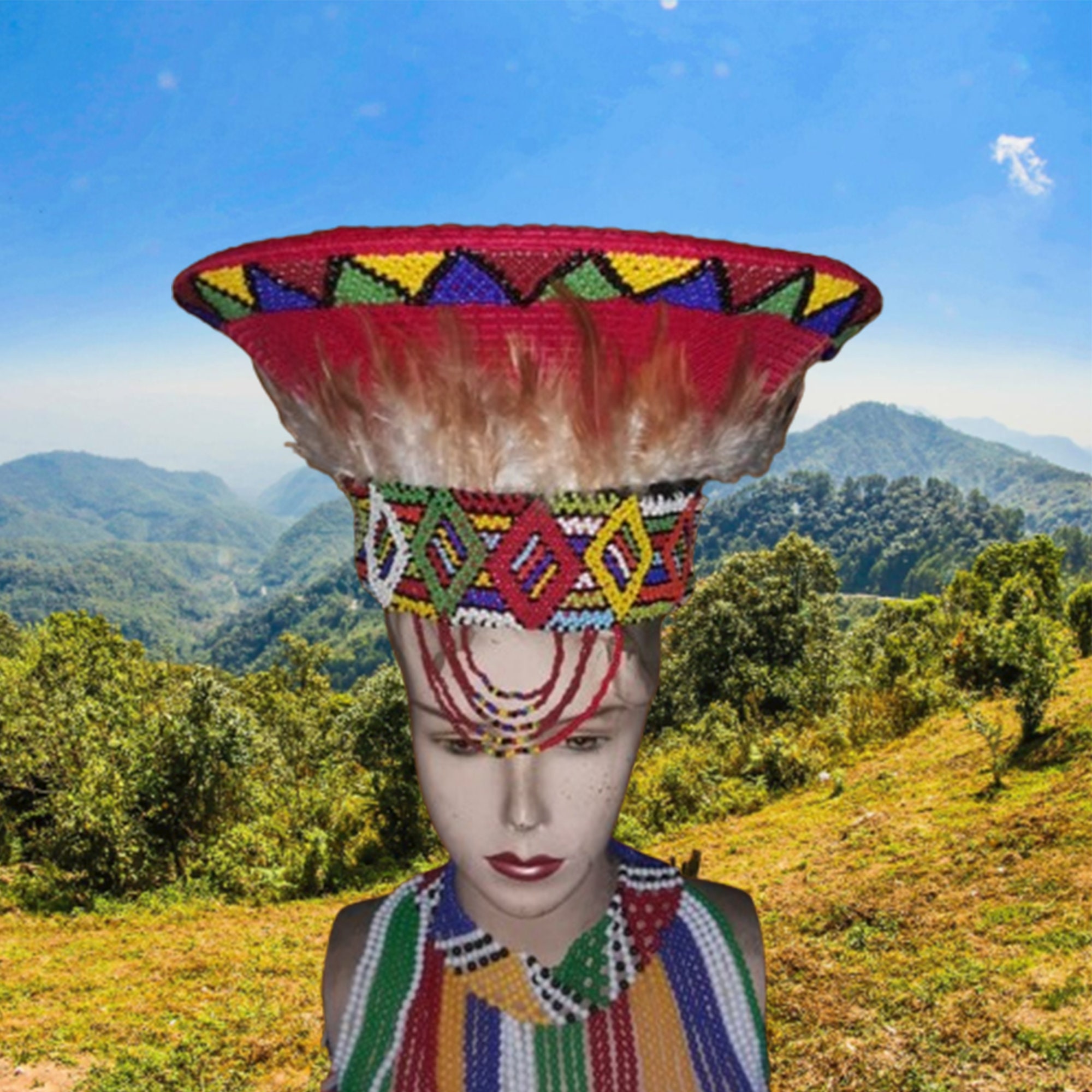 Large Red Zulu Hatl Large Zulu Hat | African Hat |isicholo | African ...