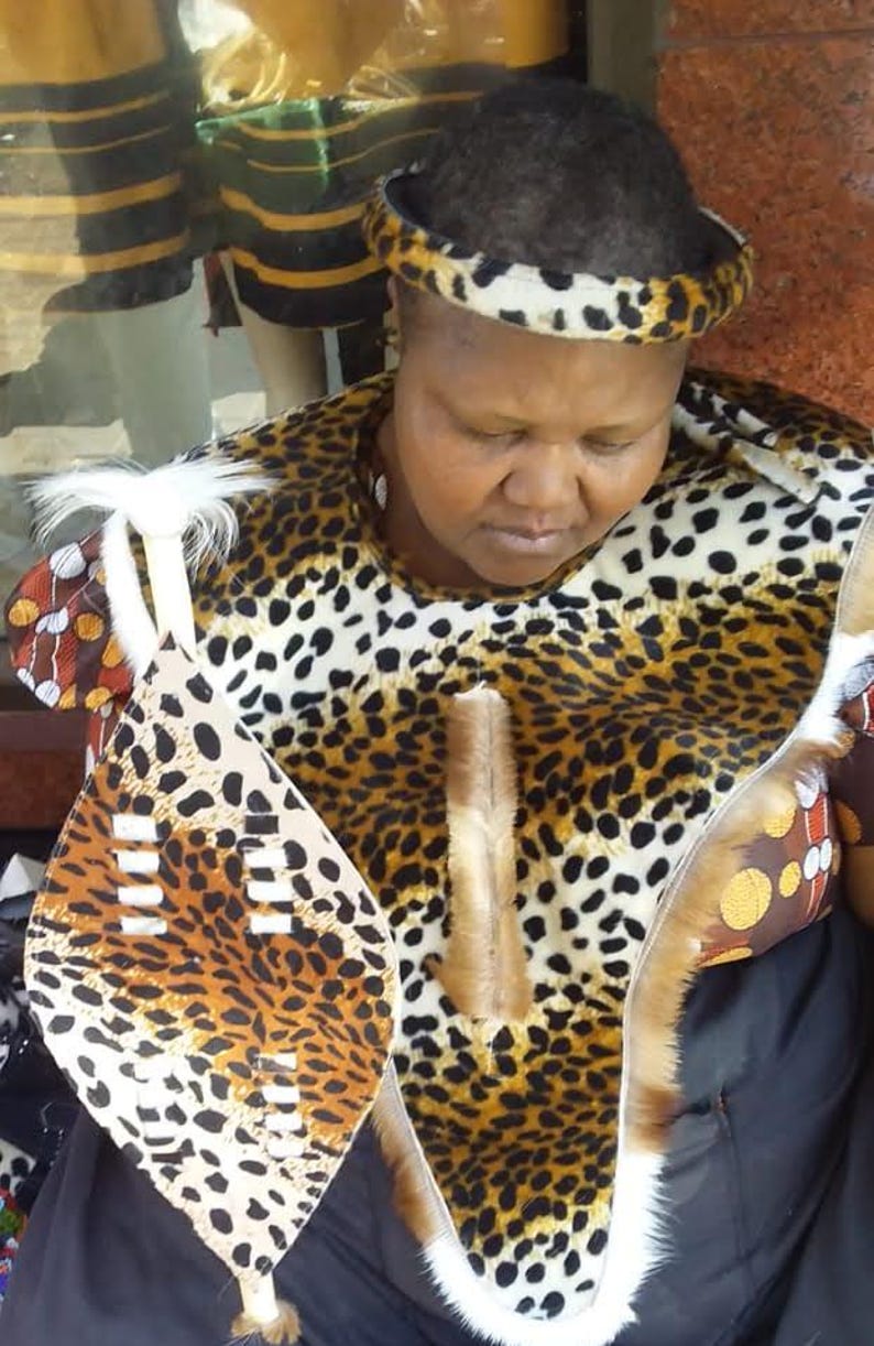 3 Piece Faux Leopard Print Zulu Headband, Mbata Chestguard, and Leopard ...