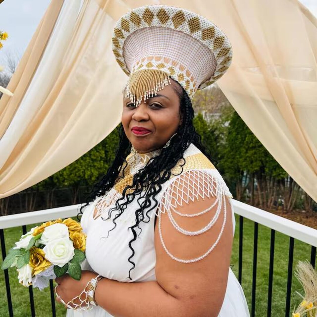 3 in 1 White and Gold Zulu Hati Large Zulu Hat |african Hat | Isicholo ...