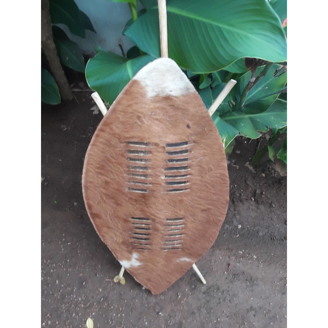 Large White and Brown Zulu Traditional Cultural Shield, African Warrior ...
