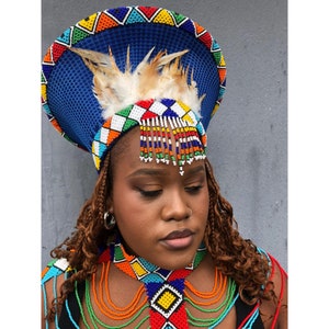 Large Blue Zulu Hat| African Hat| Isicholo | African Bucket Hat| Blue ...