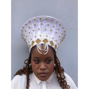3 in 1 White and Gold Zulu Hati Large Zulu Hat|african Hat| Isicholo ...