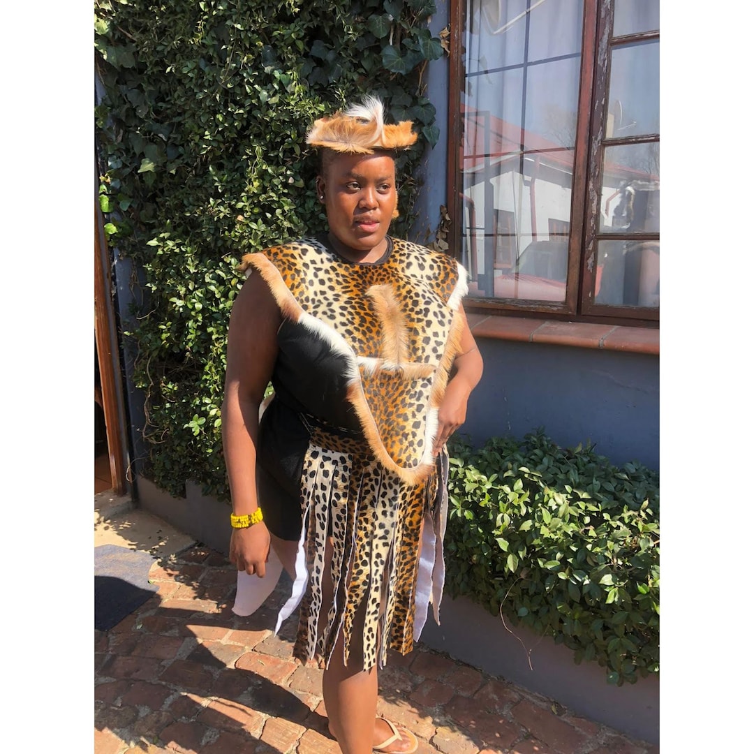 Zulu Bheshu Mbata Slene Set Faux Leopard & Real Springbok Skin ...
