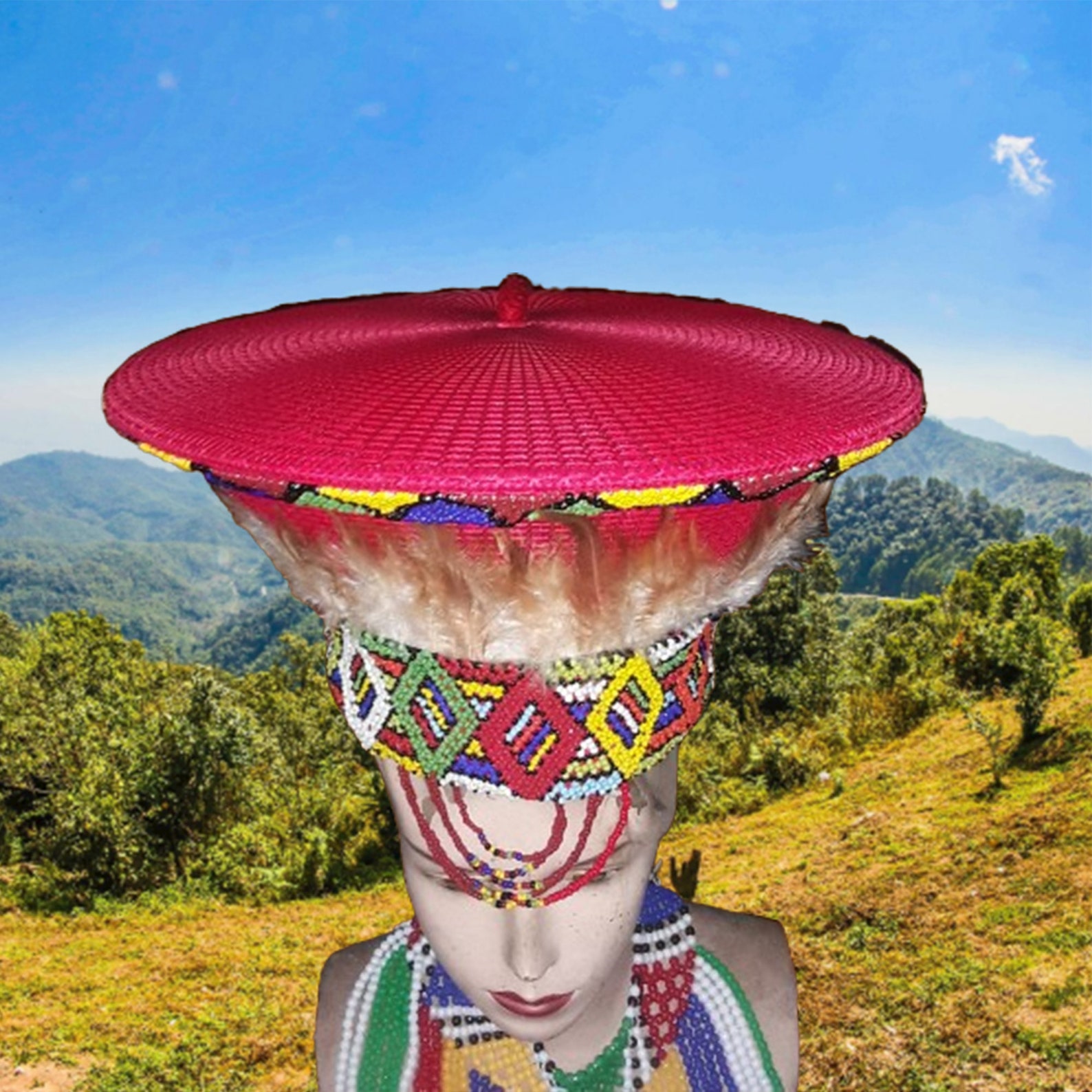 Large Red Zulu Hatl Large Zulu Hat | African Hat |isicholo | African ...