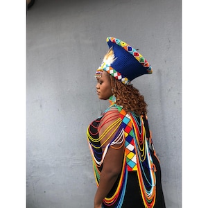 Large Blue Zulu Hat| African Hat| Isicholo | African Bucket Hat| Blue ...
