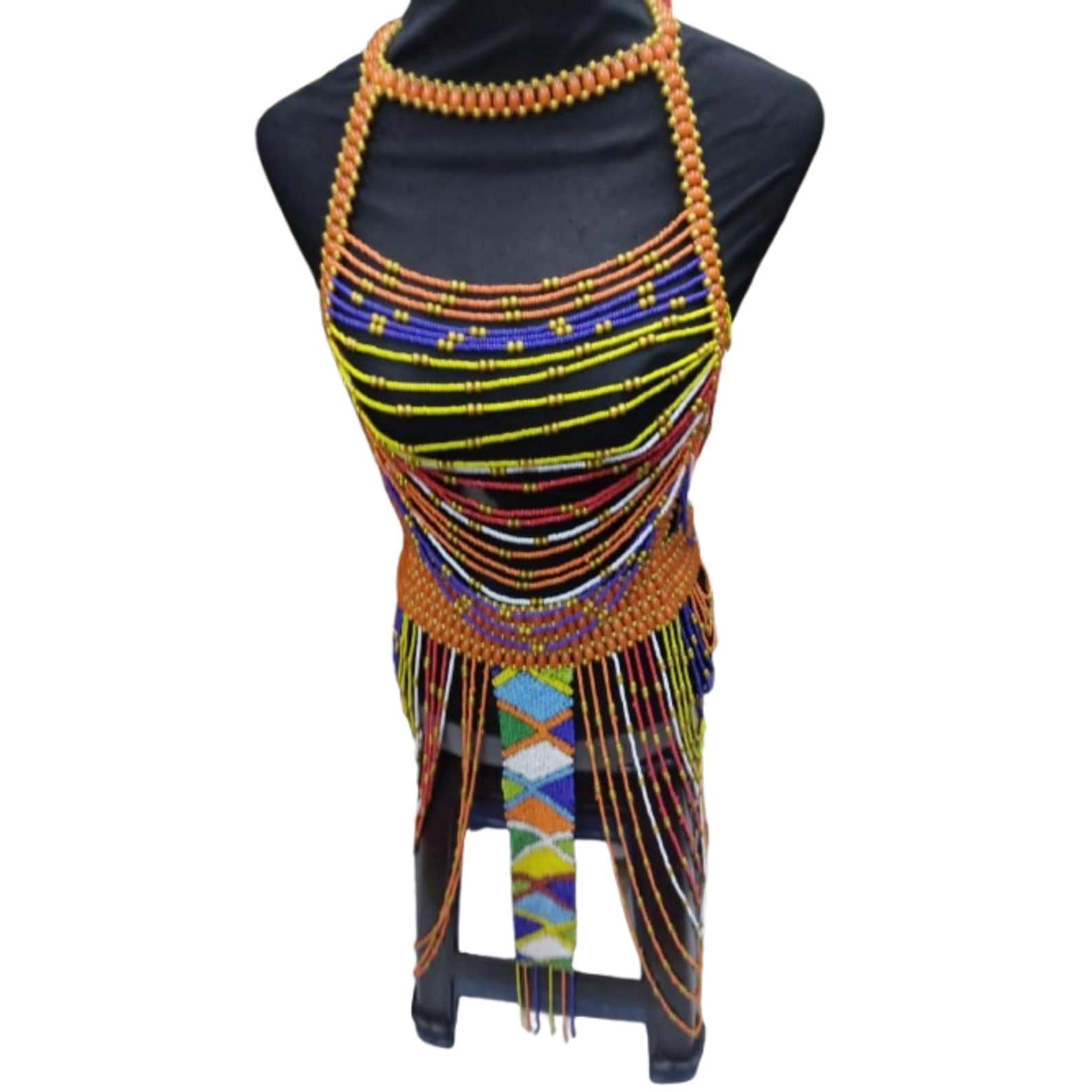 Colourful Zulu Full Beaded Vest and Skirt – One-piece Handmade African ...