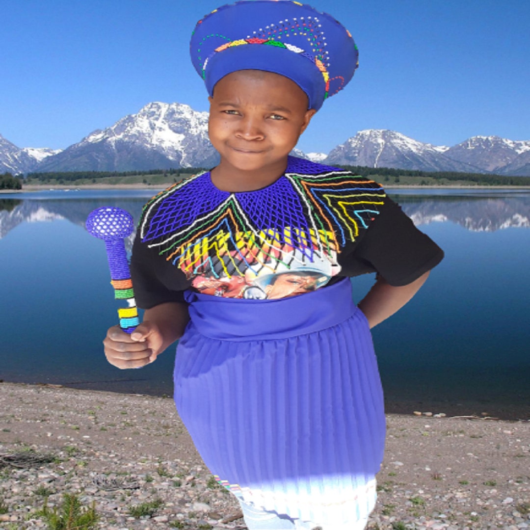 Blue Pleated Traditional Zulu Skirt, Necklace, Hat and Glove Set - Etsy