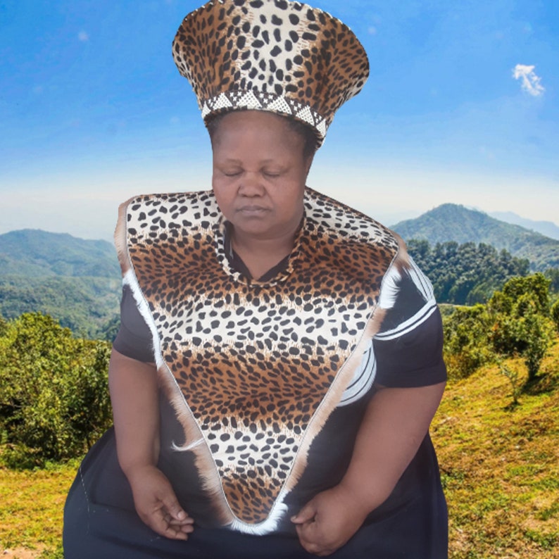 2 in 1 Handmade Leopard Print African Zulu Beaded Zulu Hat Isicholo ...