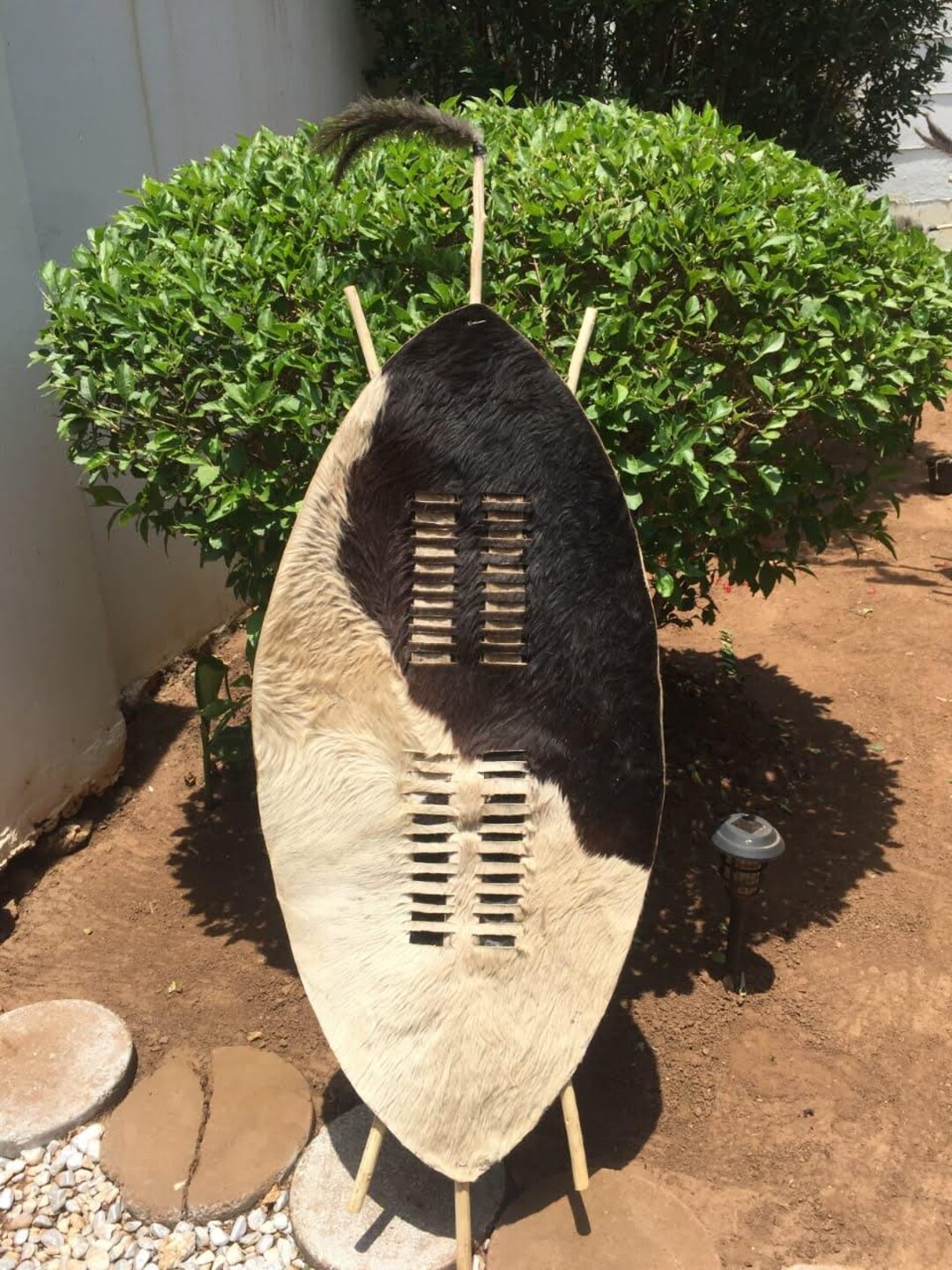 XXL Black and White Zulu Shield 145cm Tall Authentic Cowhide & Wooden ...
