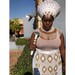 White and Gold Zulu Isicholo Hat Set With Skirt, Necklace, Knobkerrie ...