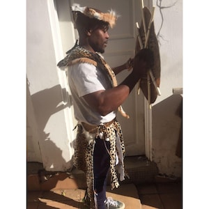 Zulu Bheshu Mbata Slene Set Faux Leopard & Real Springbok Skin ...