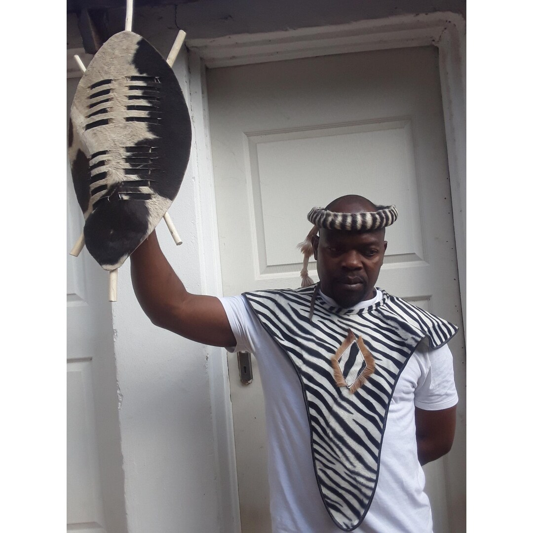 3 in 1 Zulu African Traditional Cultural Shield, African Warrior Hat ...