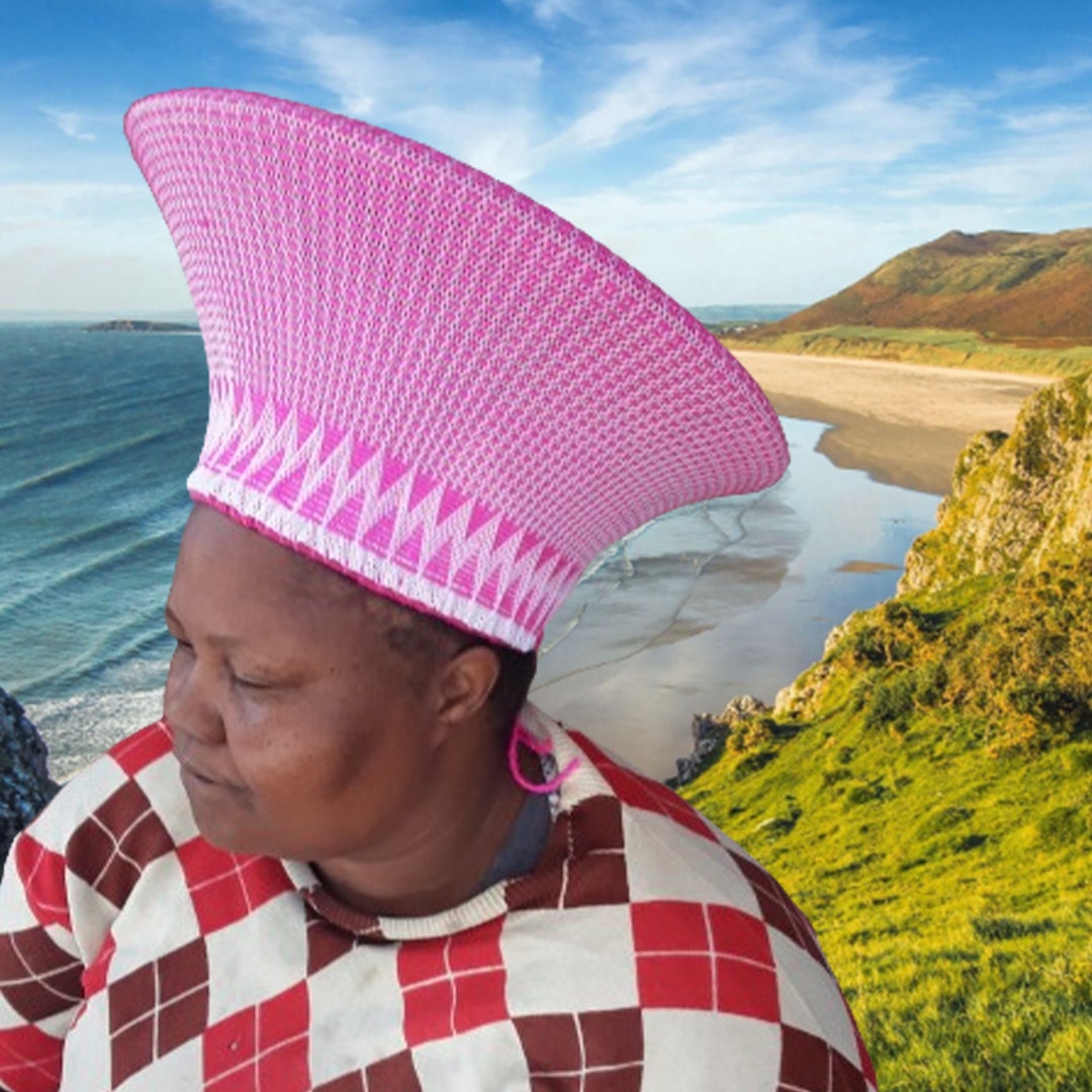 Pink and White Large Zulu Hat | African Hat | Isicholo | African Bucket ...